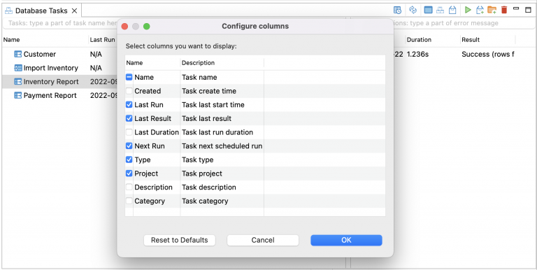 Database Tasks View: all your tasks in one place
