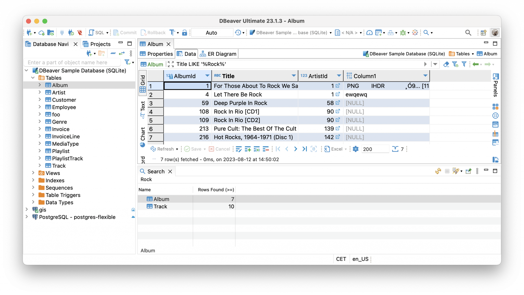 How you can search in DBeaver: Full-Text search
