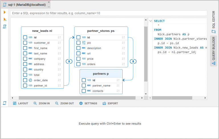 How to use Visual Query Builder to create complex queries in CloudBeaver - DBeaver