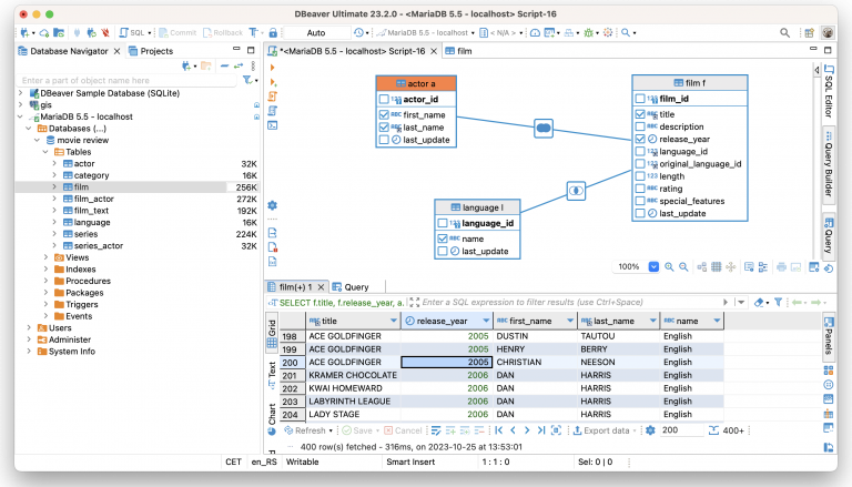 Two ways to use Visual Query Builder in DBeaver