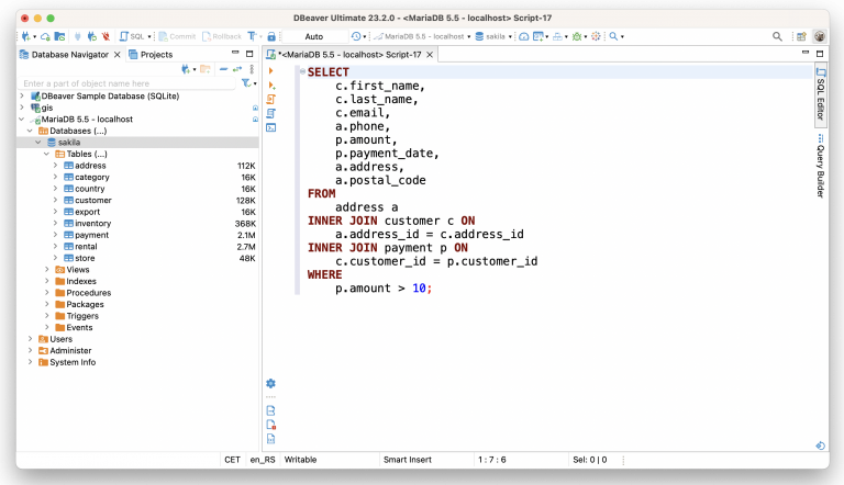 Two ways to use Visual Query Builder in DBeaver