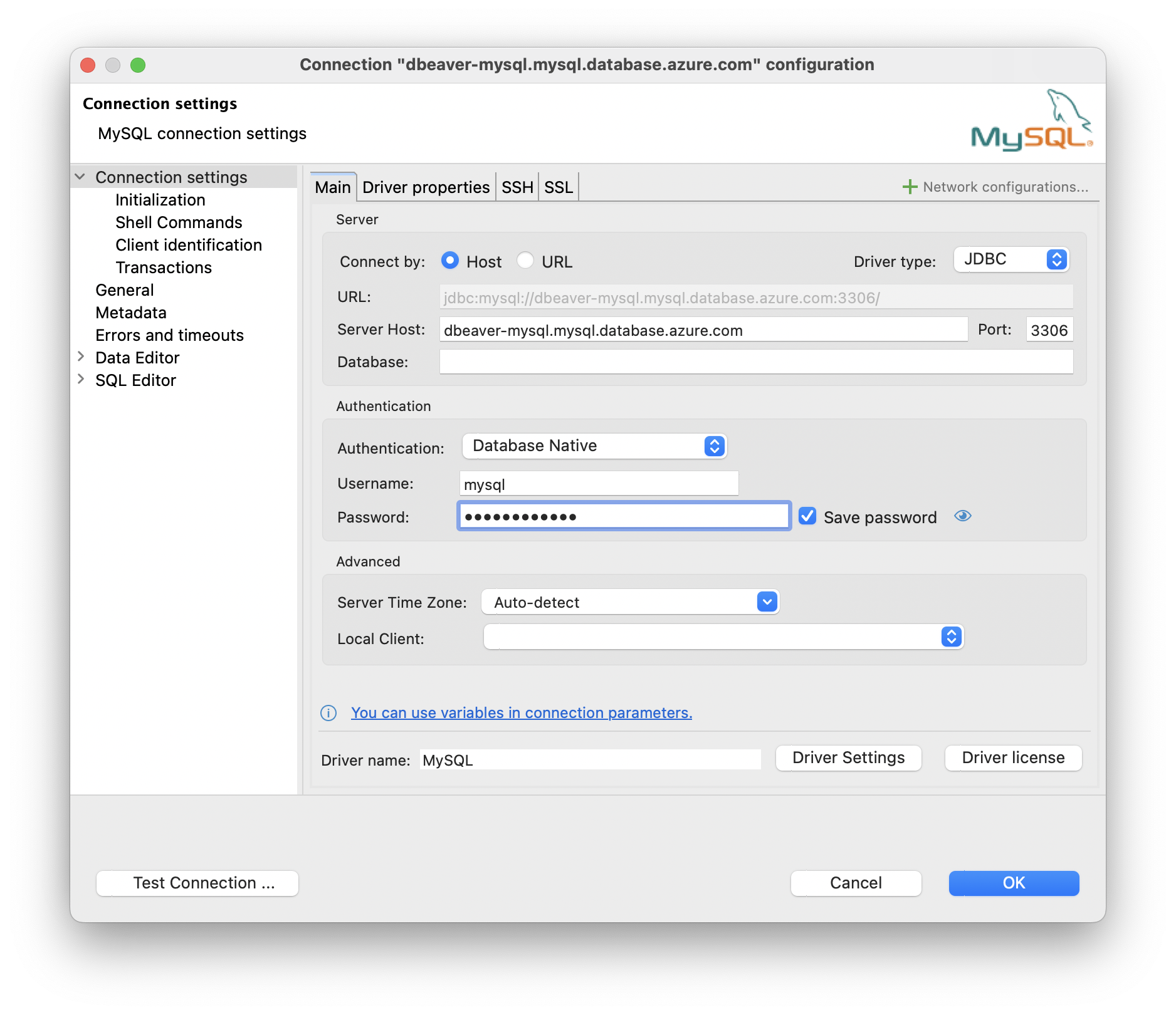 How to connect to MySQL in Microsoft Azure with DBeaver