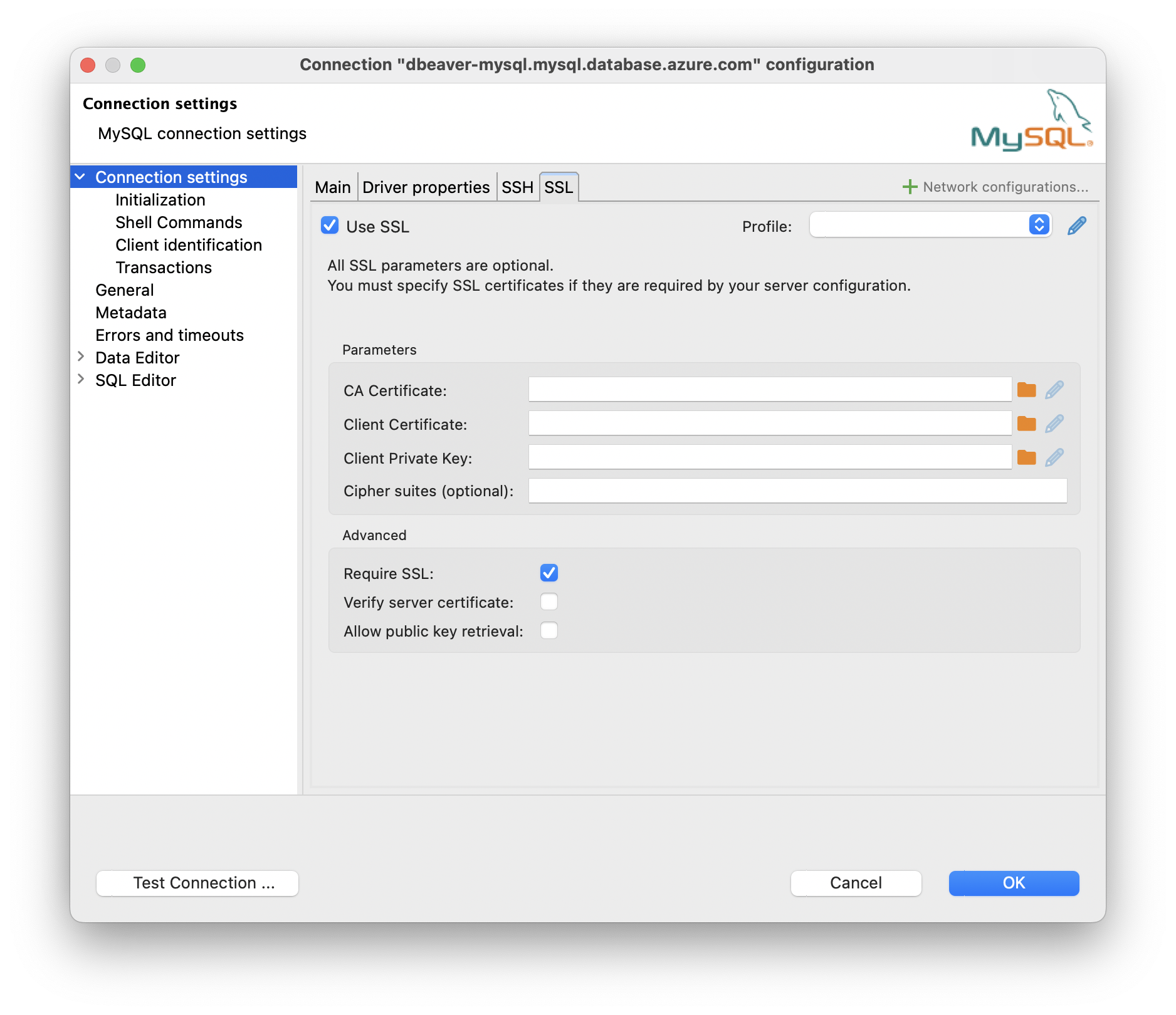 How to connect to MySQL in Microsoft Azure with DBeaver