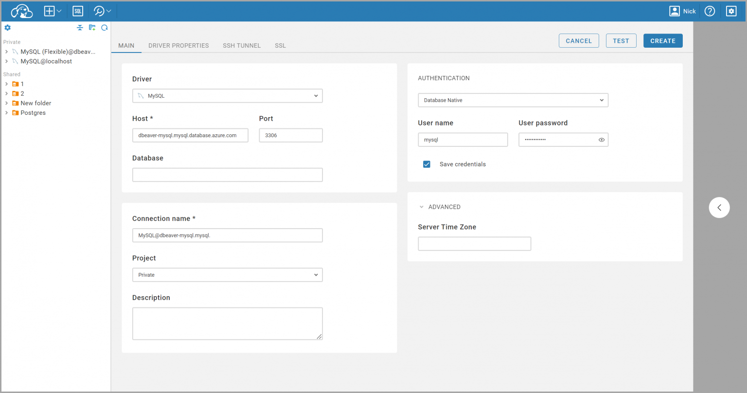 How to connect to MySQL in Microsoft Azure with CloudBeaver