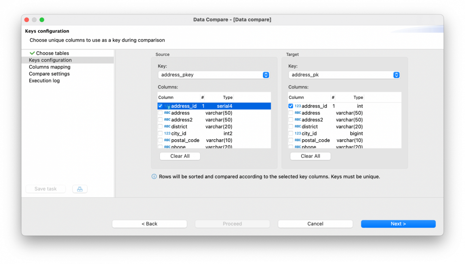How to compare data in DBeaver