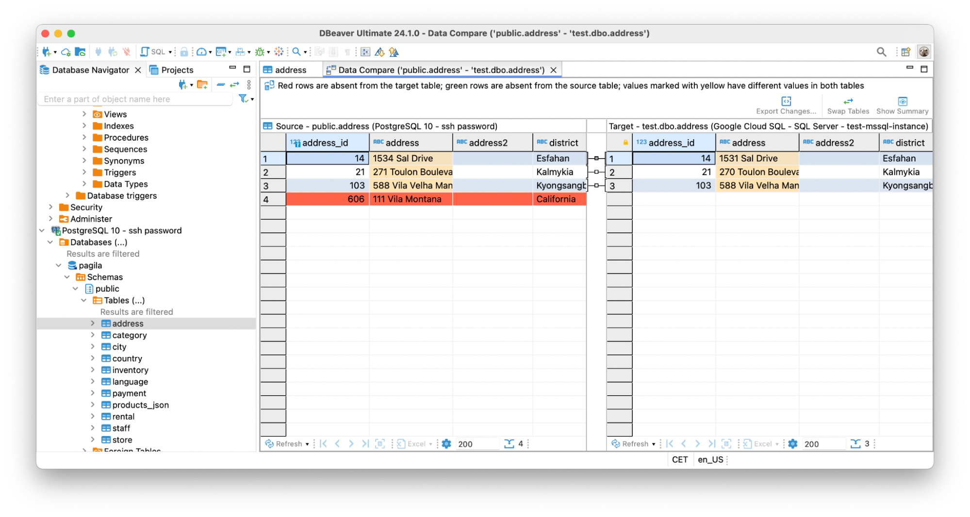 How to compare data in DBeaver