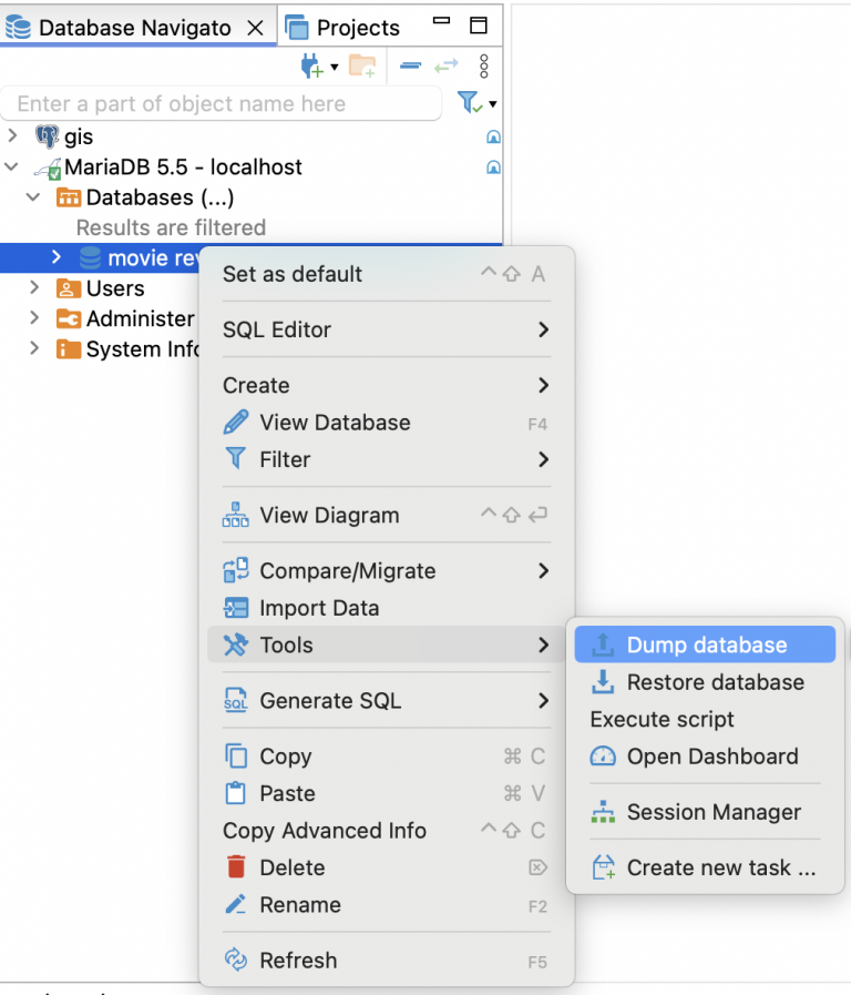 Backup and restore your database in DBeaver