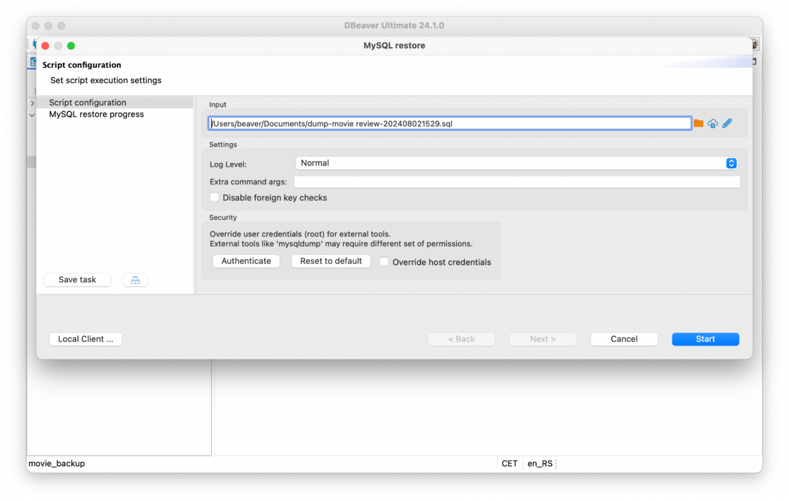 Backup and restore your database in DBeaver