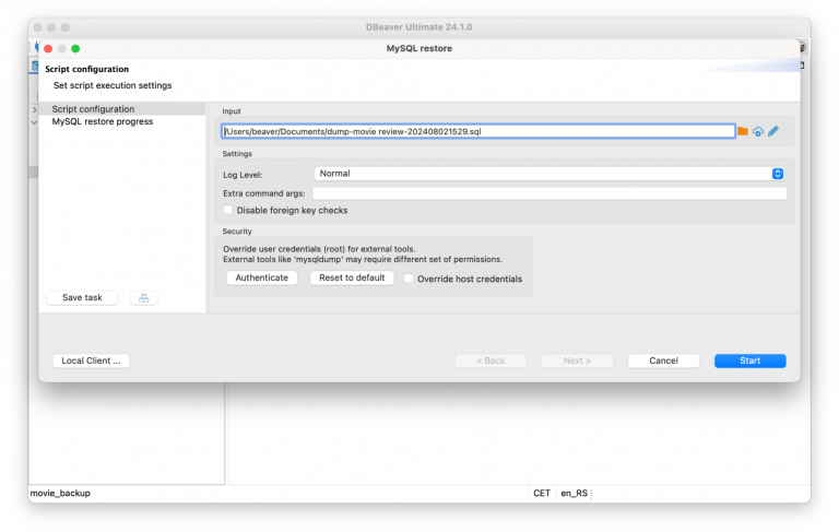 Backup and restore your database in DBeaver