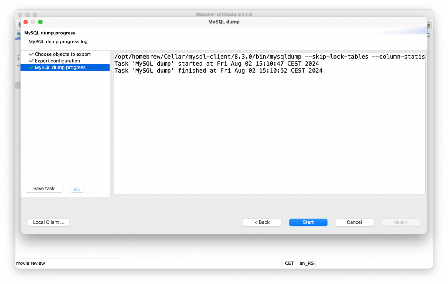 Backup and restore your database in DBeaver