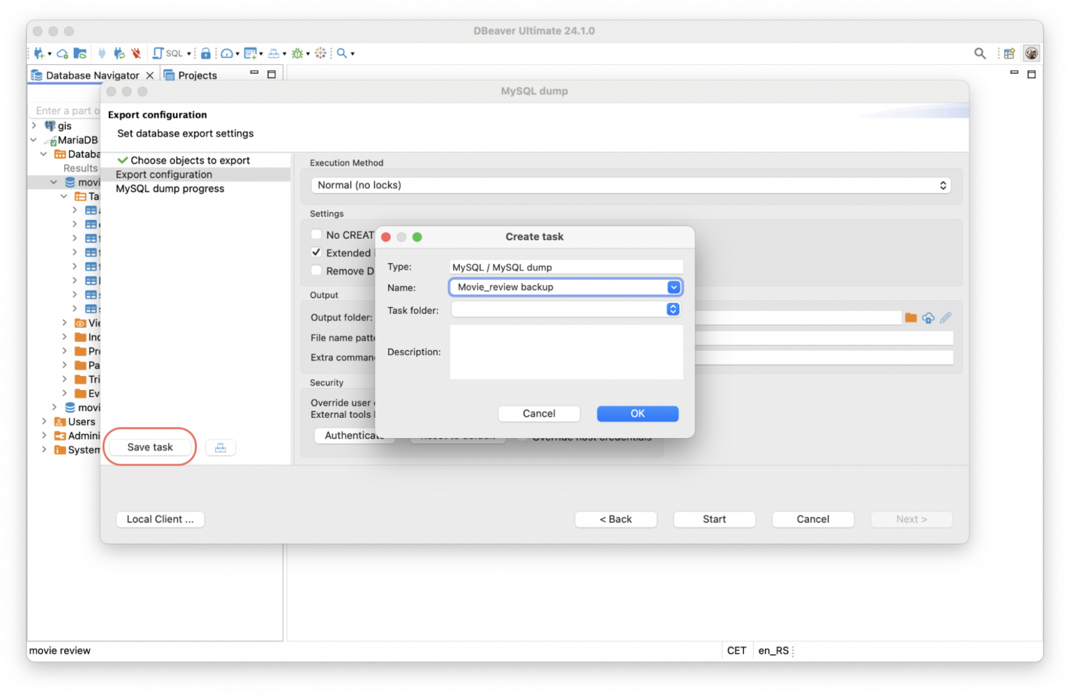 Backup and restore your database in DBeaver